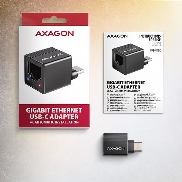 AXAGON ADE-MINIC USB-C 3.2 Gen 1 - karta sieciowa Gigabit Ethernet MINI ...